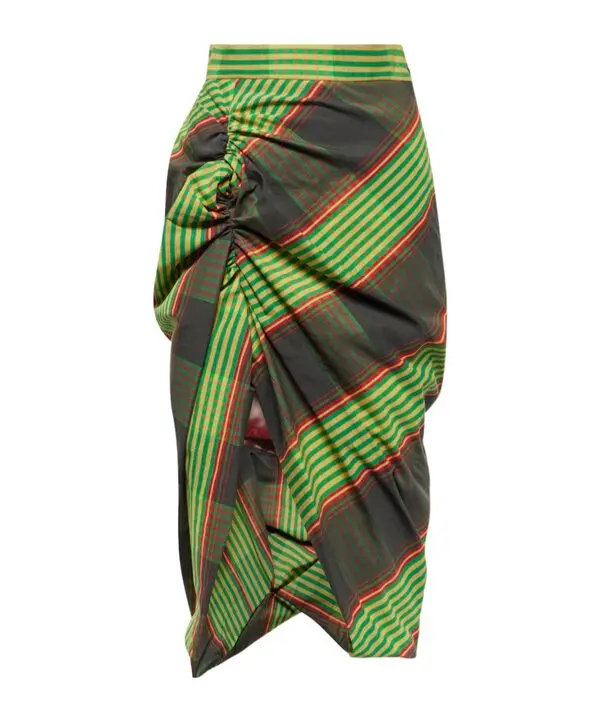 VIVIENNE WESTWOOD Checkered Cotton And Linen Blend Midi Skirt - Green