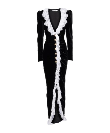 Alessandra Rich Lace-trimmed Velvet Maxi Dress - Black