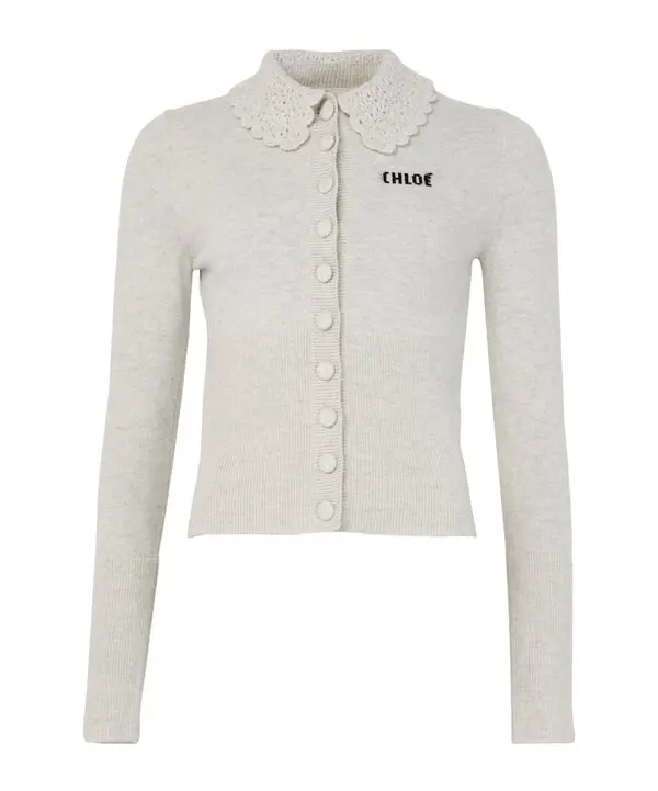Chloé Cardigan With Logo On Chest - White