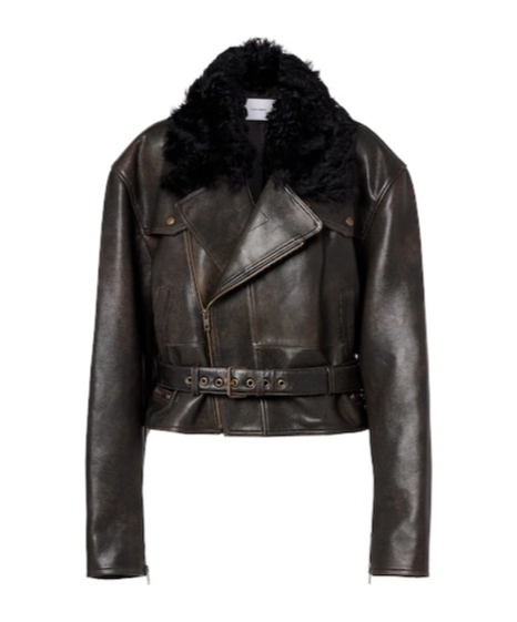 Alex Perry Shearling-trimmed Cropped Leather Biker Jacket
