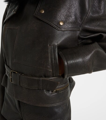 Alex Perry Shearling-trimmed Cropped Leather Biker Jacket