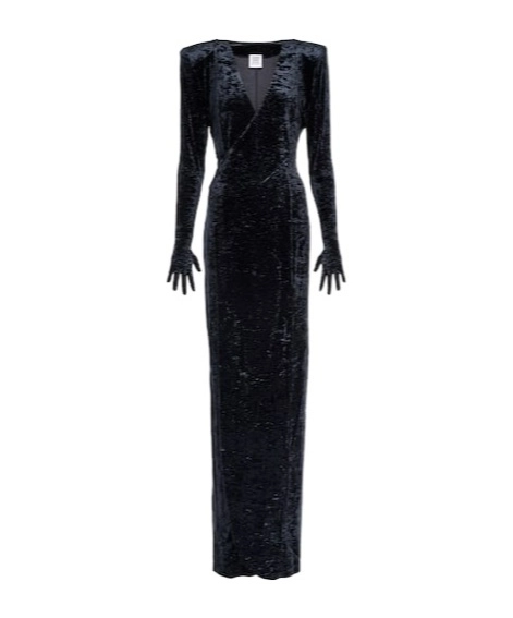 Vetements Velvet Maxi Dress With Attached Gloves - Black