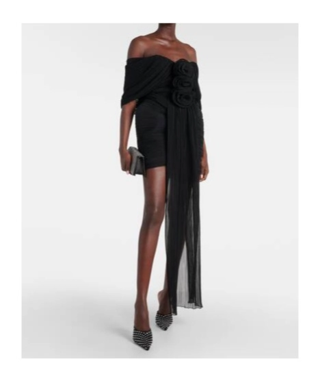 Magda Butrym Floral-appliqué Off-shoulder Silk Minidress