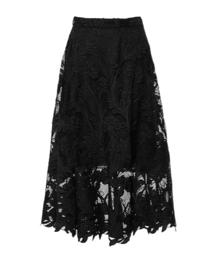 Oscar De La Renta Floral Guipure Lace Midi Skirt - Black