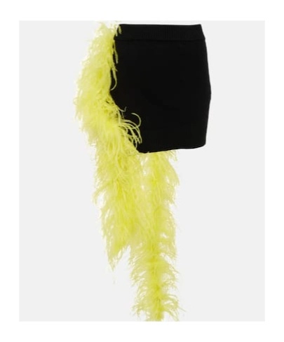 Attico Feather-trimmed Knitted Miniskirt - Black