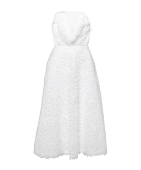 Carolina Herrera Strapless Floral Lace Midi Dress - White