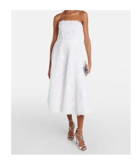 Carolina Herrera Strapless Floral Lace Midi Dress