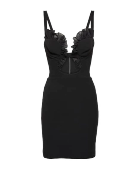NENSI DOJAKA Ruffled Cutout Jersey Minidress - Black