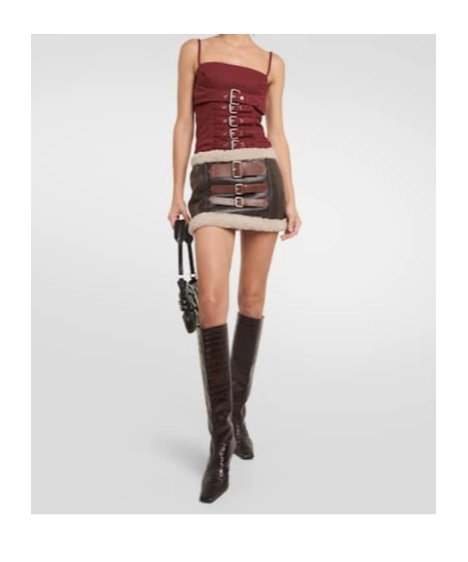 Blumarine Shearling-trimmed Leather Miniskirt