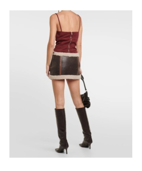 Blumarine Shearling-trimmed Leather Miniskirt