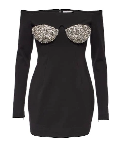 AREA Crystal-embellished Off-shoulder Minidress