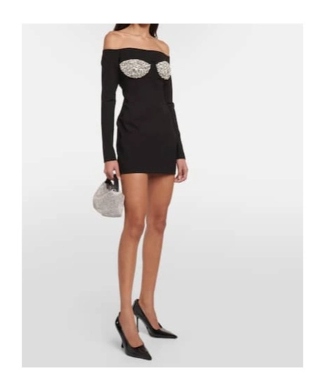 AREA Crystal-embellished Off-shoulder Minidress