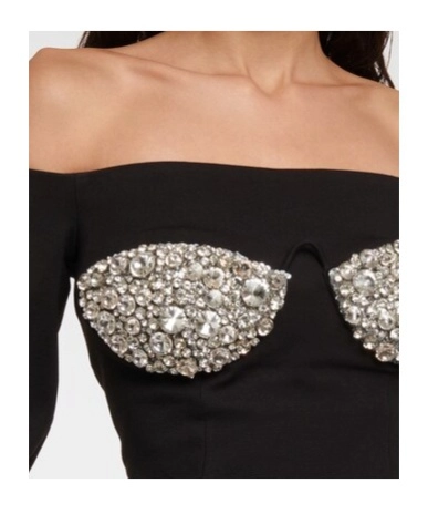 AREA Crystal-embellished Off-shoulder Minidress