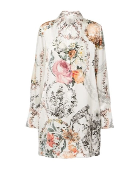 Camilla Floral Silk Satin Shirt Dress - White