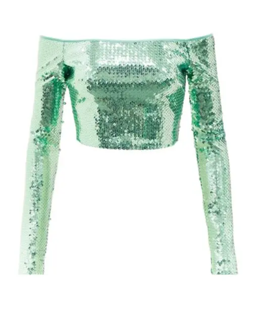 David Koma Sequined Off-shoulder Crop Top