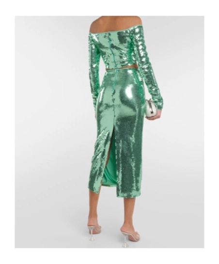 David Koma Sequined Off-shoulder Crop Top