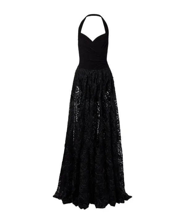 Norma Kamali Cayla Embroidered Semi-sheer Gown - Black