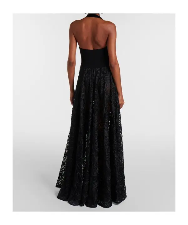 Norma Kamali Cayla Embroidered Halterneck Gown