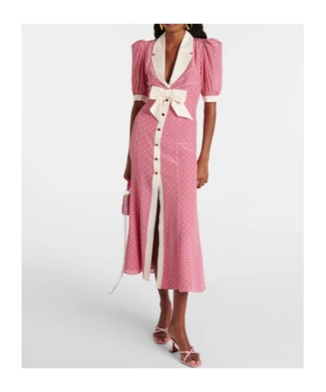 Alessandra Rich Polka Dot Silk Maxi Dress With Bow Detail