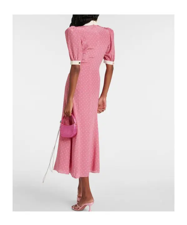 Alessandra Rich Polka Dot Silk Maxi Dress With Bow Detail