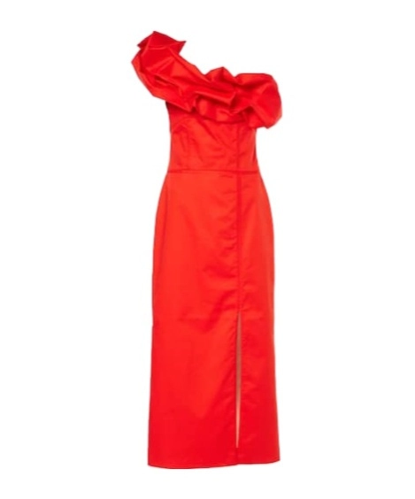Johanna Ortiz Ruffled One-shoulder Poplin Gown - Red