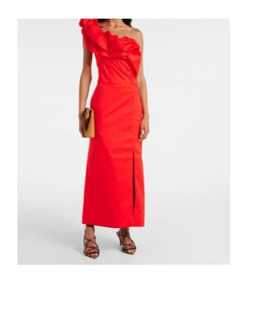 Johanna Ortiz Ruffled One-shoulder Poplin Gown
