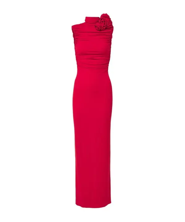 Magda Butrym Floral-applique Ruched Jersey Gown