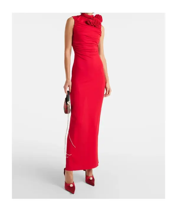 Magda Butrym Floral-applique Ruched Jersey Gown
