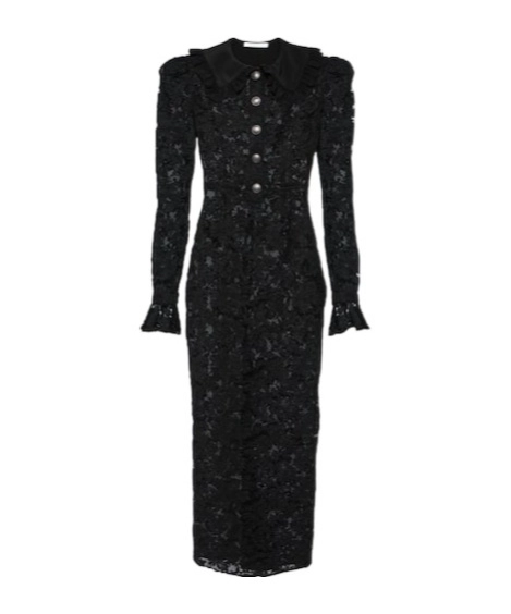 Alessandra Rich Puff-sleeve Cotton Blend Lace Midi Dress - Black