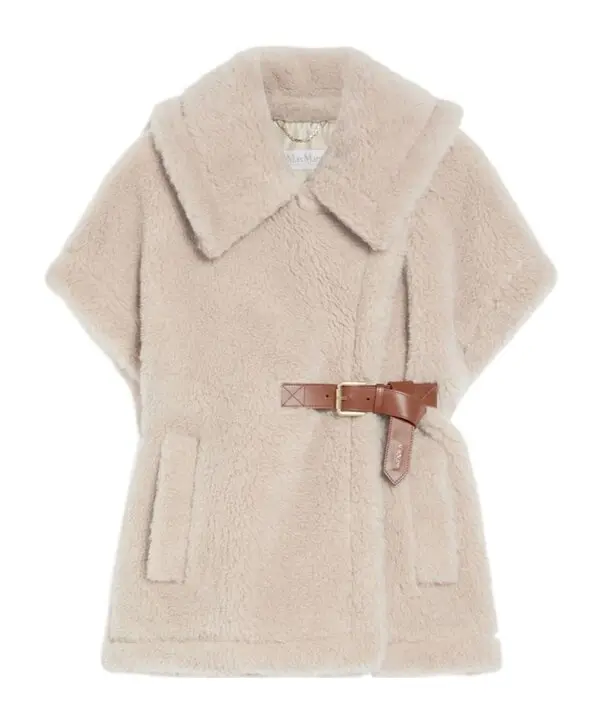 Max Mara Cape In Alpaca And Wool Teddy Fabric - Beige