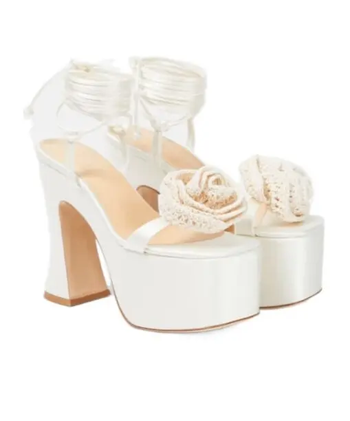 Magda Butrym Floral-appliqué Satin Platform Sandals - White