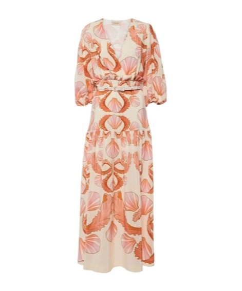 ADRIANA DEGREAS Seashell Silk Maxi Dress