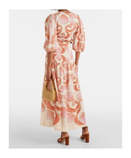 ADRIANA DEGREAS Seashell Silk Maxi Dress