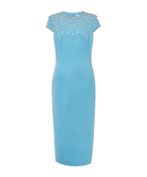 Oscar De La Renta Crystal-embellished Wool-blend Midi Dress - Blue