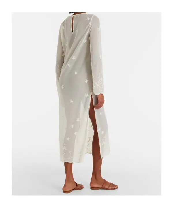 Posse Cove Embroidered Sheer Cotton Tulle Kaftan