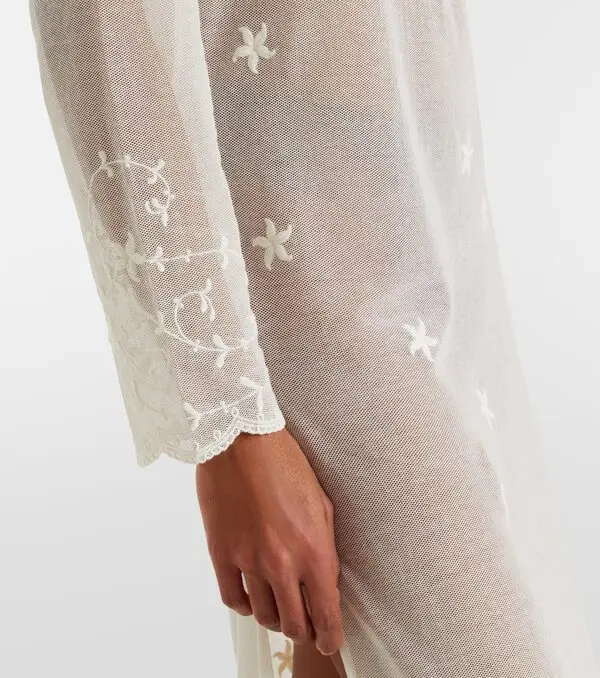 Posse Cove Embroidered Sheer Cotton Tulle Kaftan