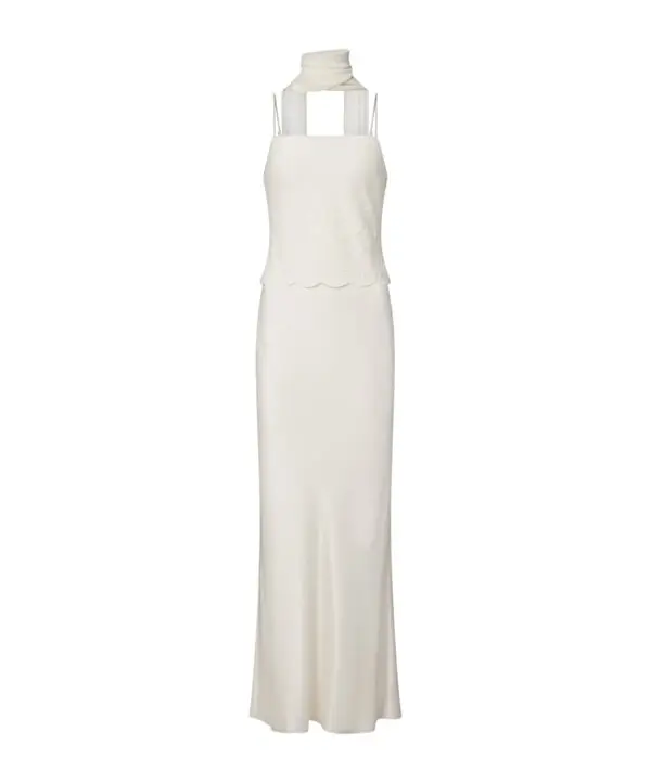 Posse Cove Tulle-trimmed Silk-blend Satin Maxi Dress - White