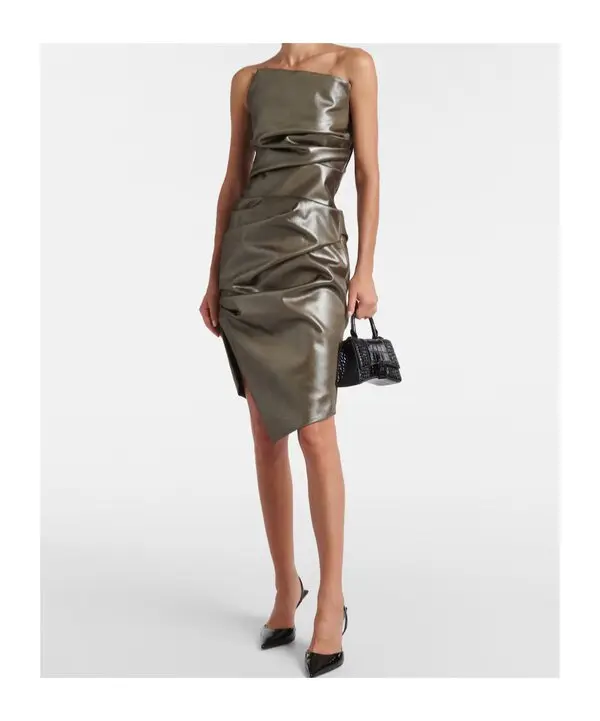 MUGLER Pleated Metallic Dress