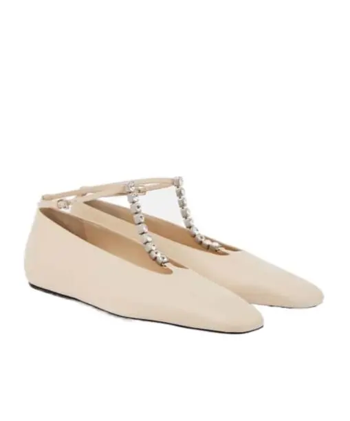 JIL SANDER Crystal-embellished Leather Ballet Flats - Nude