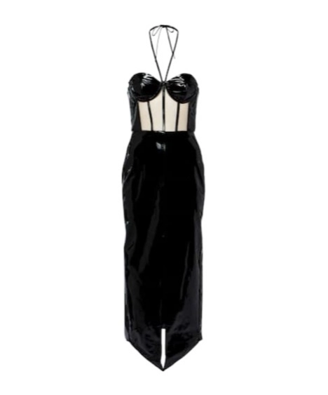 David Koma Corset Patent Leather Midi Dress - Black