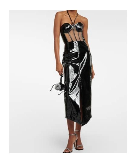 David Koma Corset Patent Leather Midi Dress
