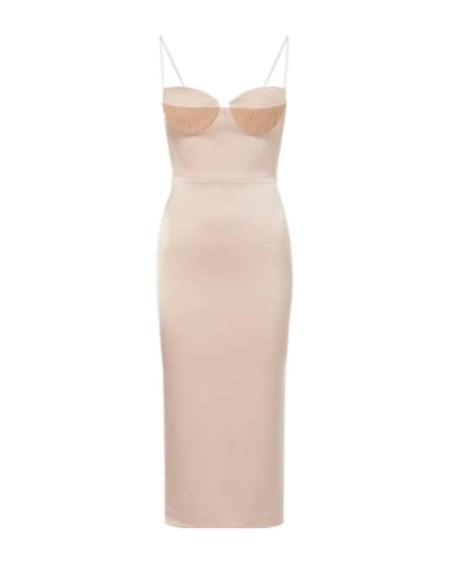 Alex Perry Sweetheart Satin Crepe Midi Dress - Nude