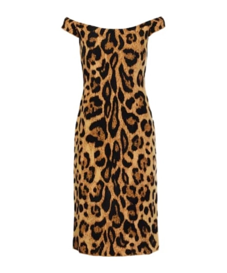 Oscar De La Renta Leopard-print Off-shoulder Midi Dress - Brown