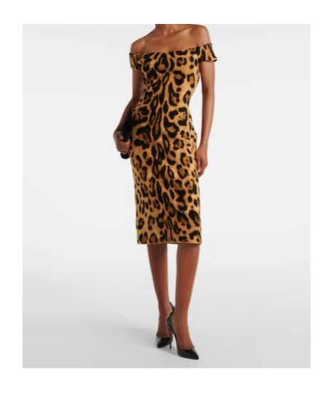 Oscar De La Renta Leopard-print Off-shoulder Midi Dress