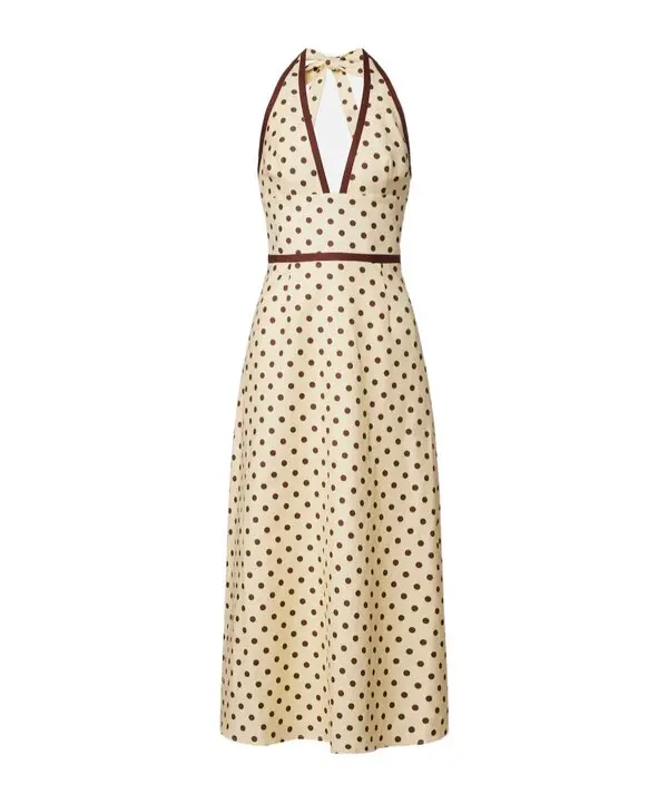 Posse Bowie Polka-dot Linen And Cotton Midi Dress - Nude