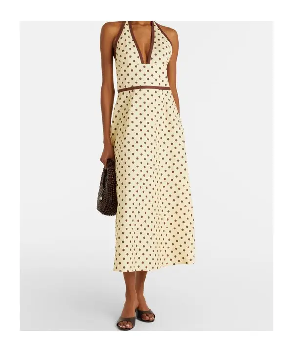 Posse Bowie Polka-dot Linen And Cotton Midi Dress - Nude