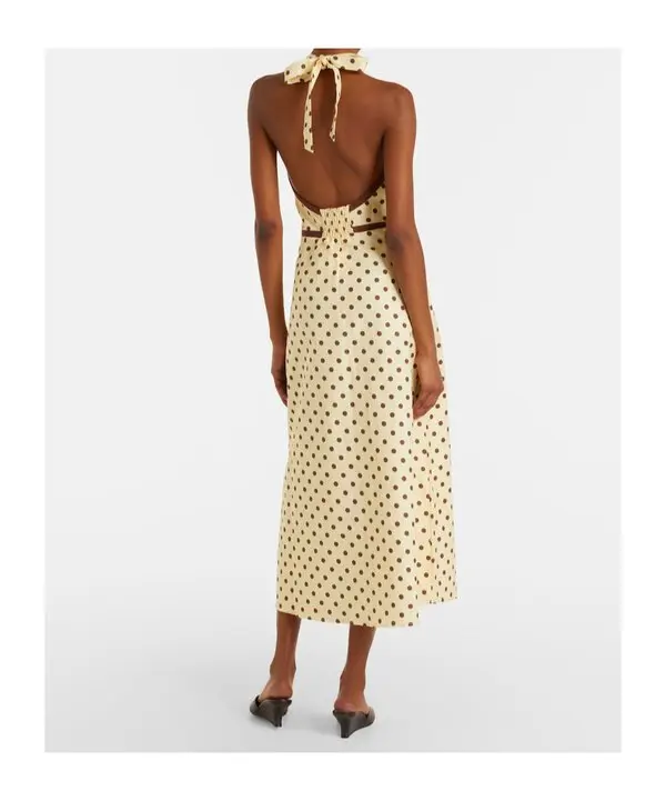 Posse Bowie Polka-dot Linen And Cotton Midi Dress - Nude