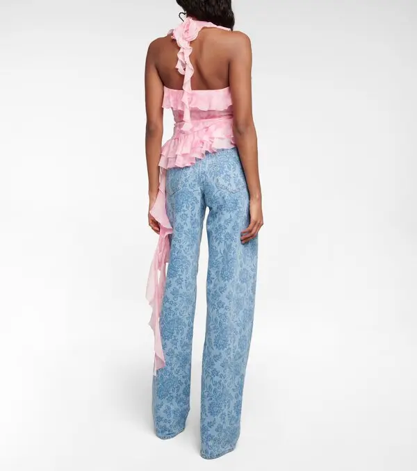 Alessandra Rich Crystal-embellished Ruffled Silk Georgette Halter Top