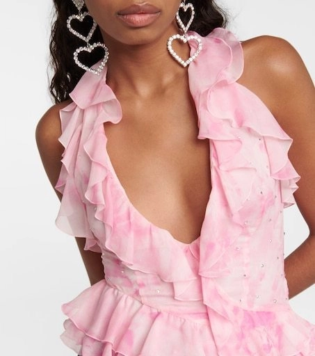 Alessandra Rich Crystal-embellished Ruffled Silk Georgette Halter Top