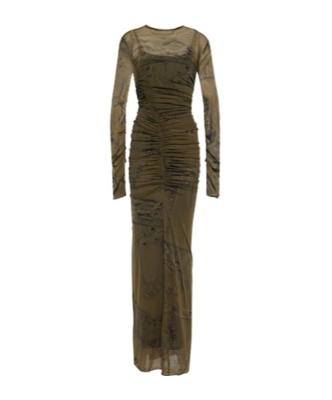 Blumarine Printed Ruched Jersey Maxi Dress